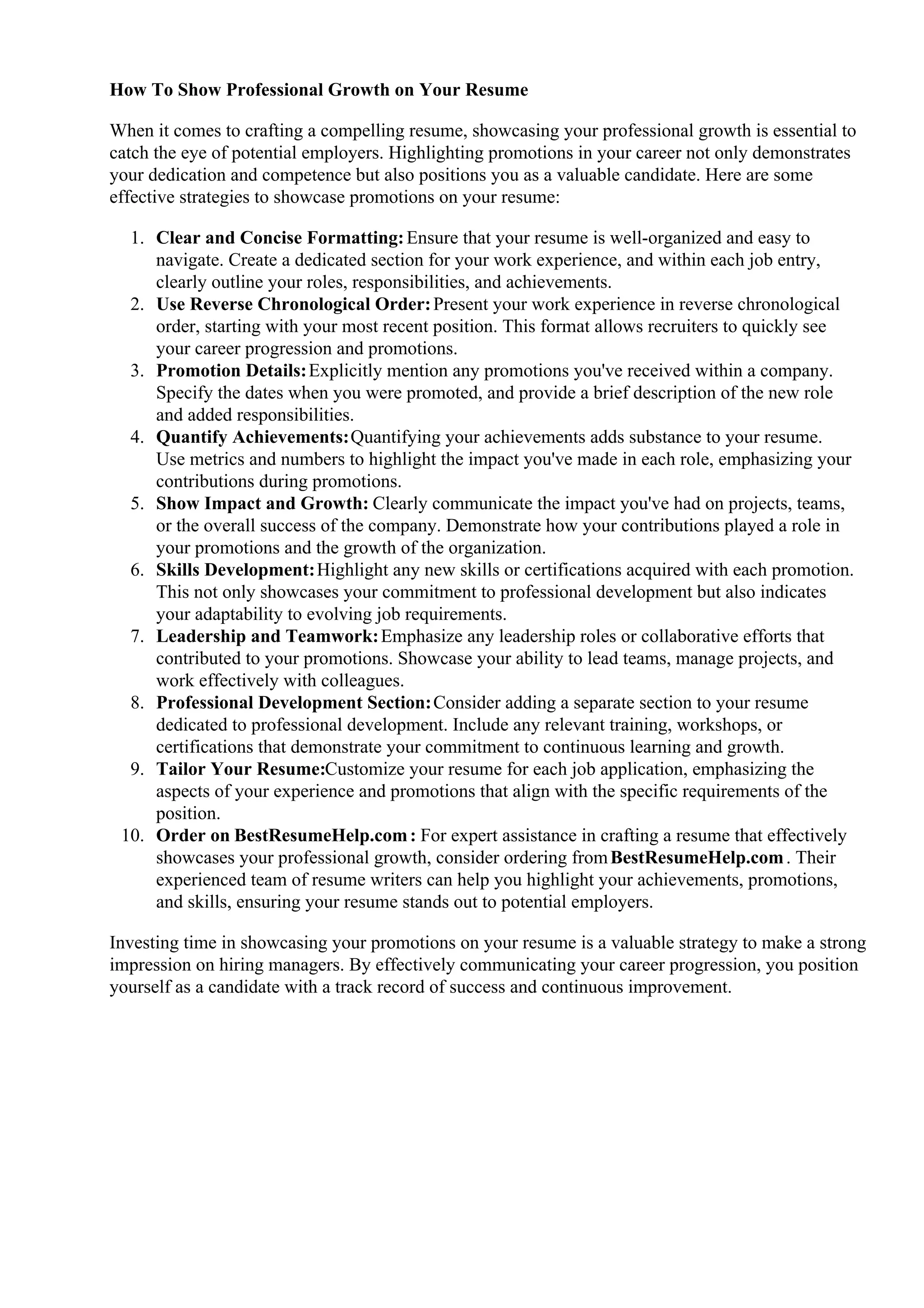 How To Show Promotion On Resume. Emphasize any lea | PDF