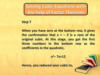 Solving cubic equations with the help of factor theorem | PPTX