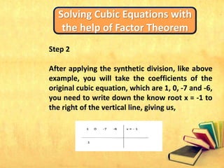 Solving cubic equations with the help of factor theorem | PPTX