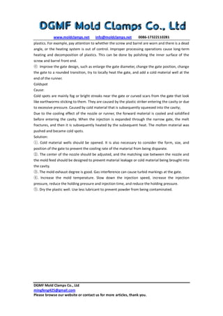 How to solve the product defects in the gate area -dgmf mold clamps co ...