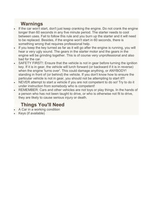 How to start a car | DOCX | Auto Safety | Automotive