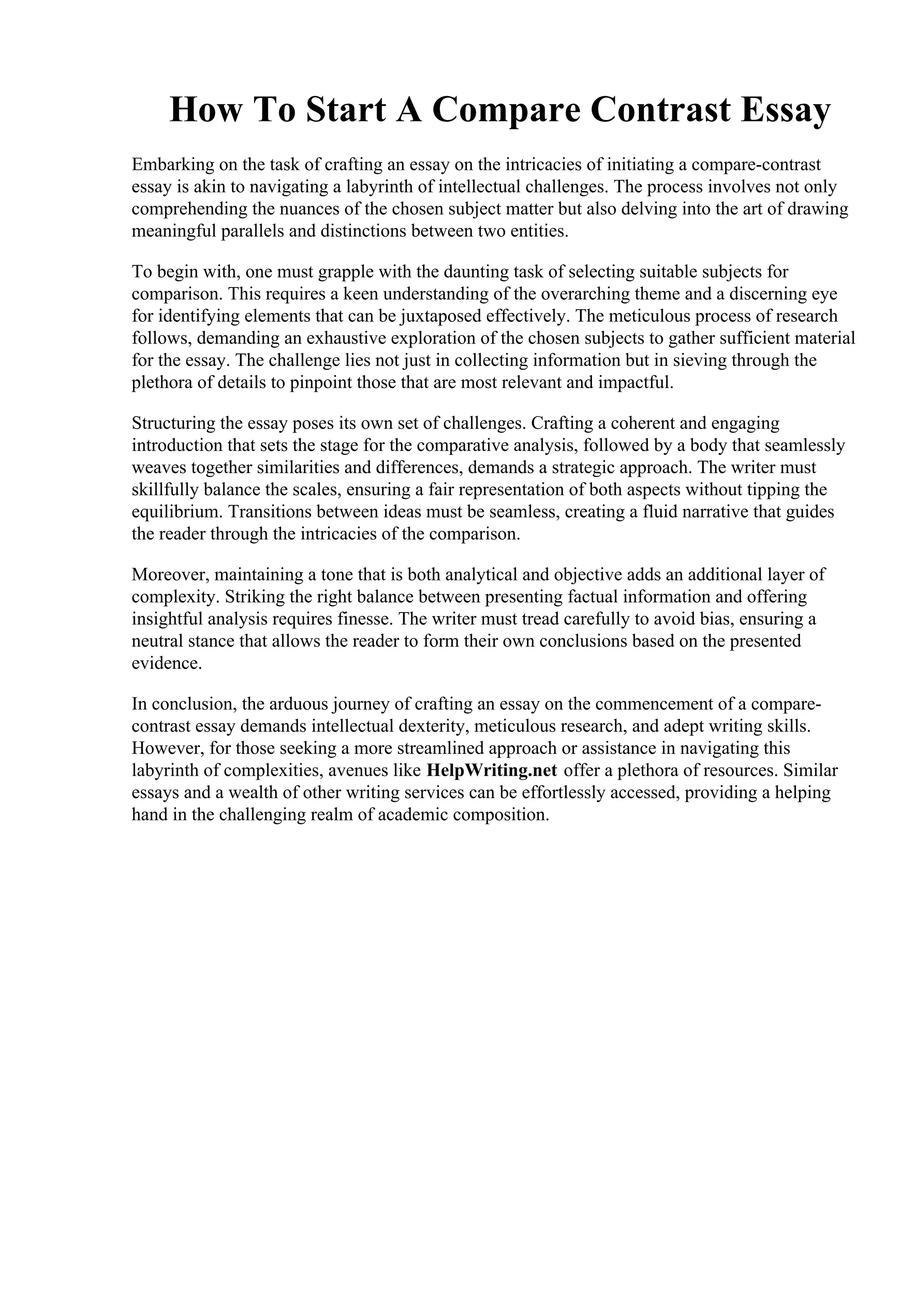 How To Start A Compare Contrast Essay. 014 Essay Example Compare ...