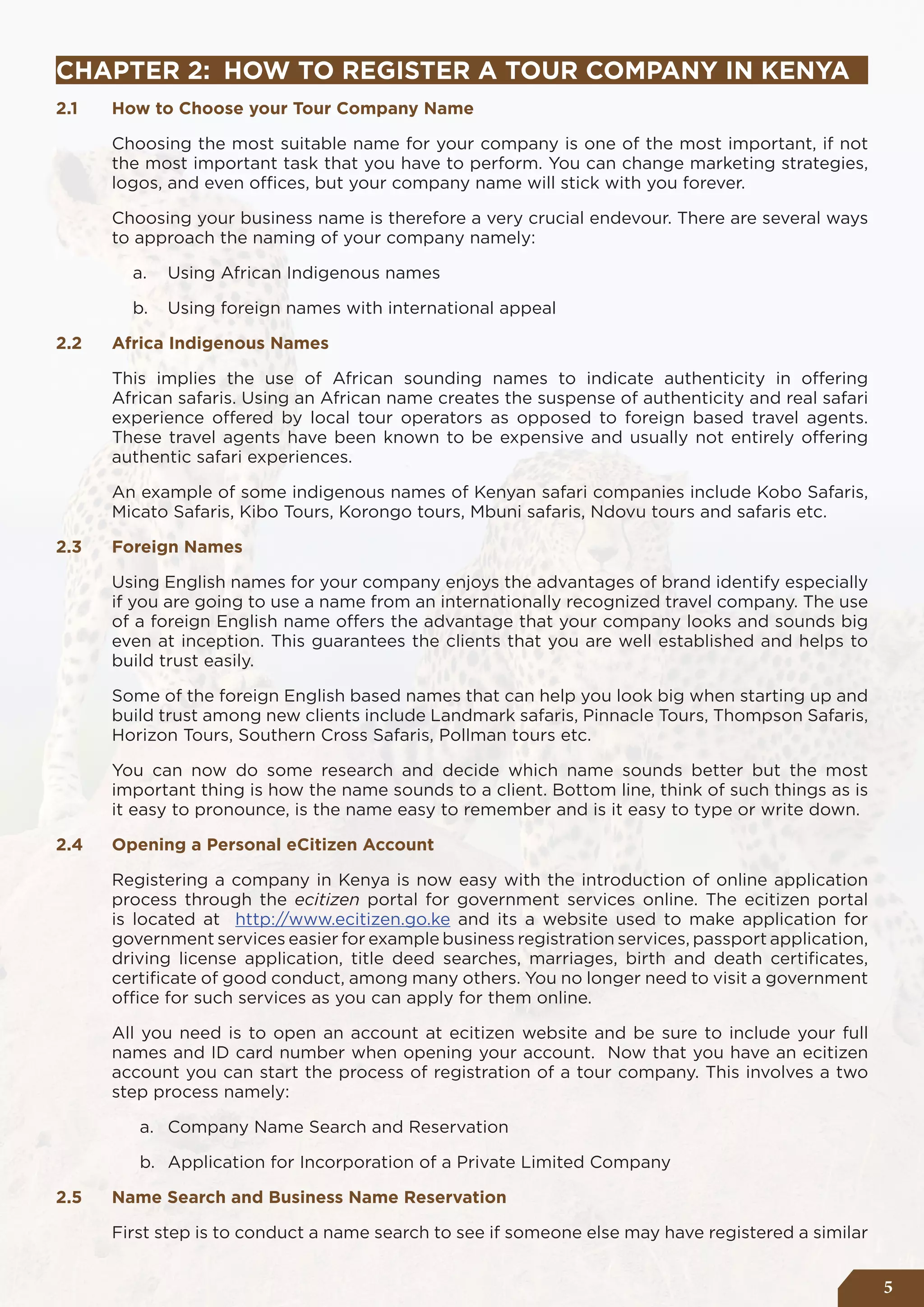 Start a Tour Company Business in Kenya, Nairobi | PDF