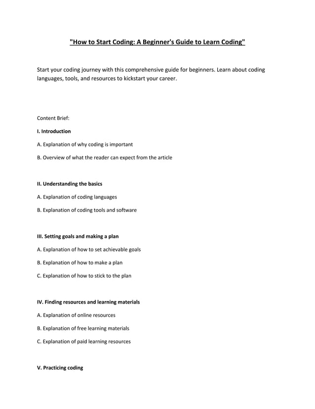 How To Start Codingpdf