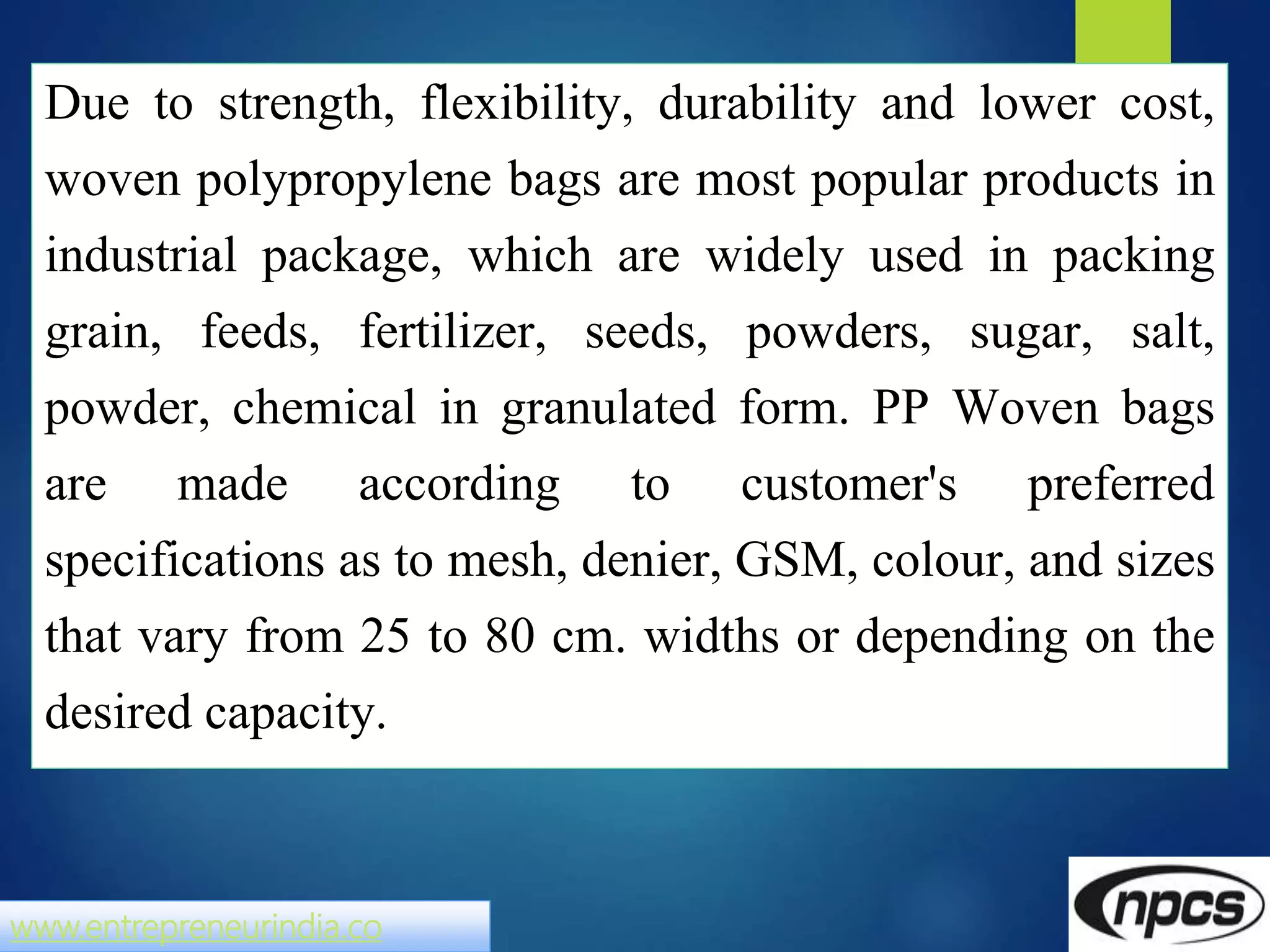 How to Start Manufacturing Plant of PP (Polypropylene) Woven Sacks | PPTX