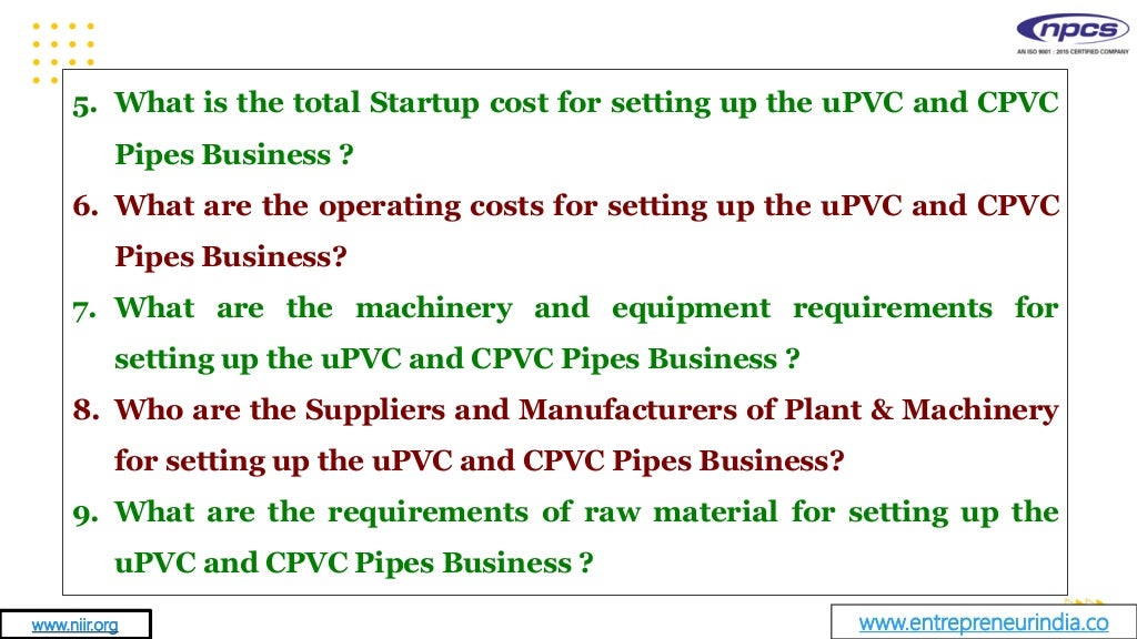 How to Start uPVC and CPVC Manufacturing Industry | uPVC And CPVC Pipes ...