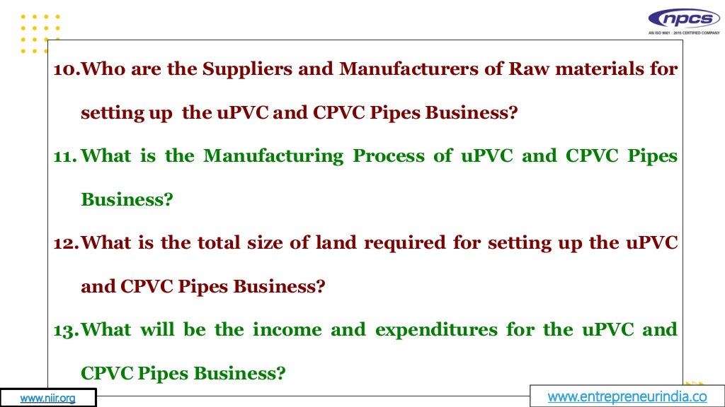 How to Start uPVC and CPVC Manufacturing Industry | uPVC And CPVC Pipes ...