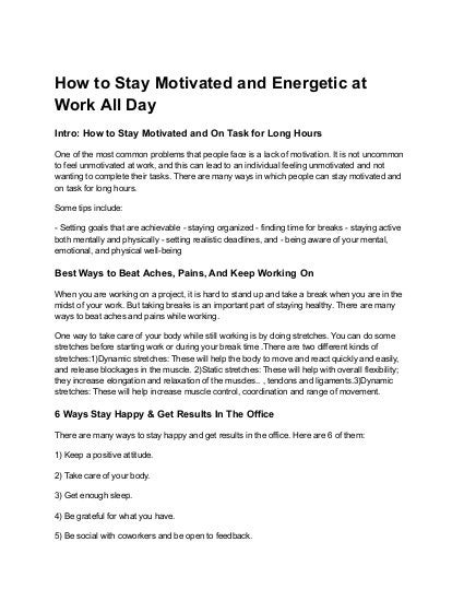 How to Stay Motivated and Energetic at Work All Day | PDF