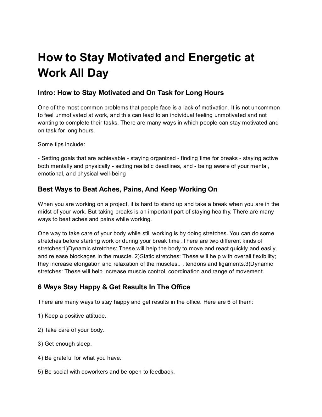 How to Stay Motivated and Energetic at Work All Day | PDF