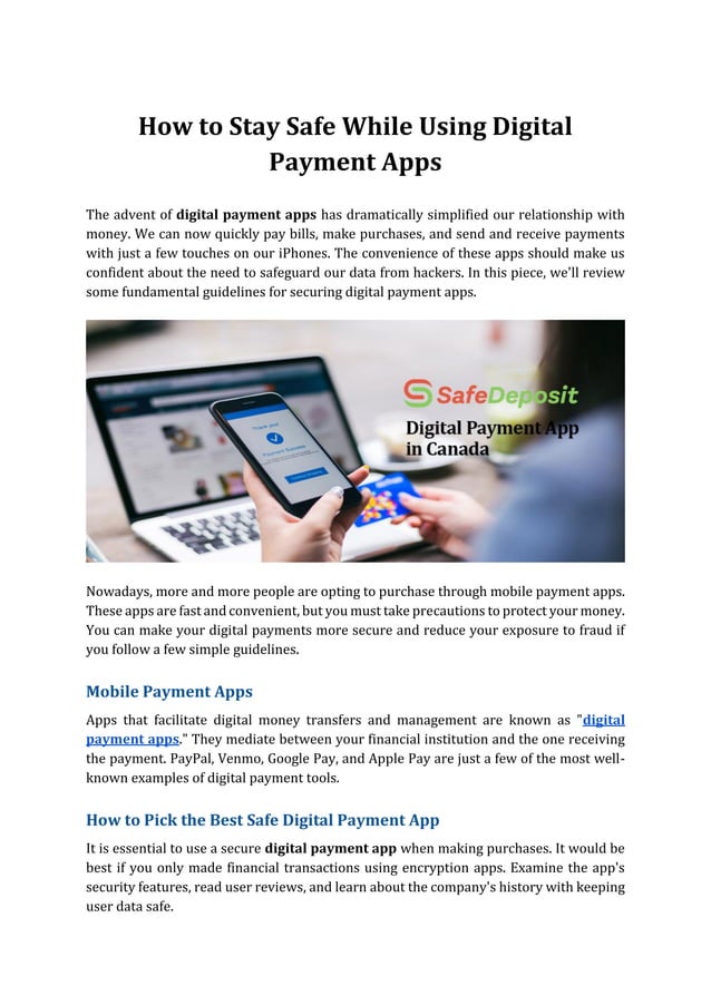 How to Stay Safe While Using Digital Payment Apps | PDF