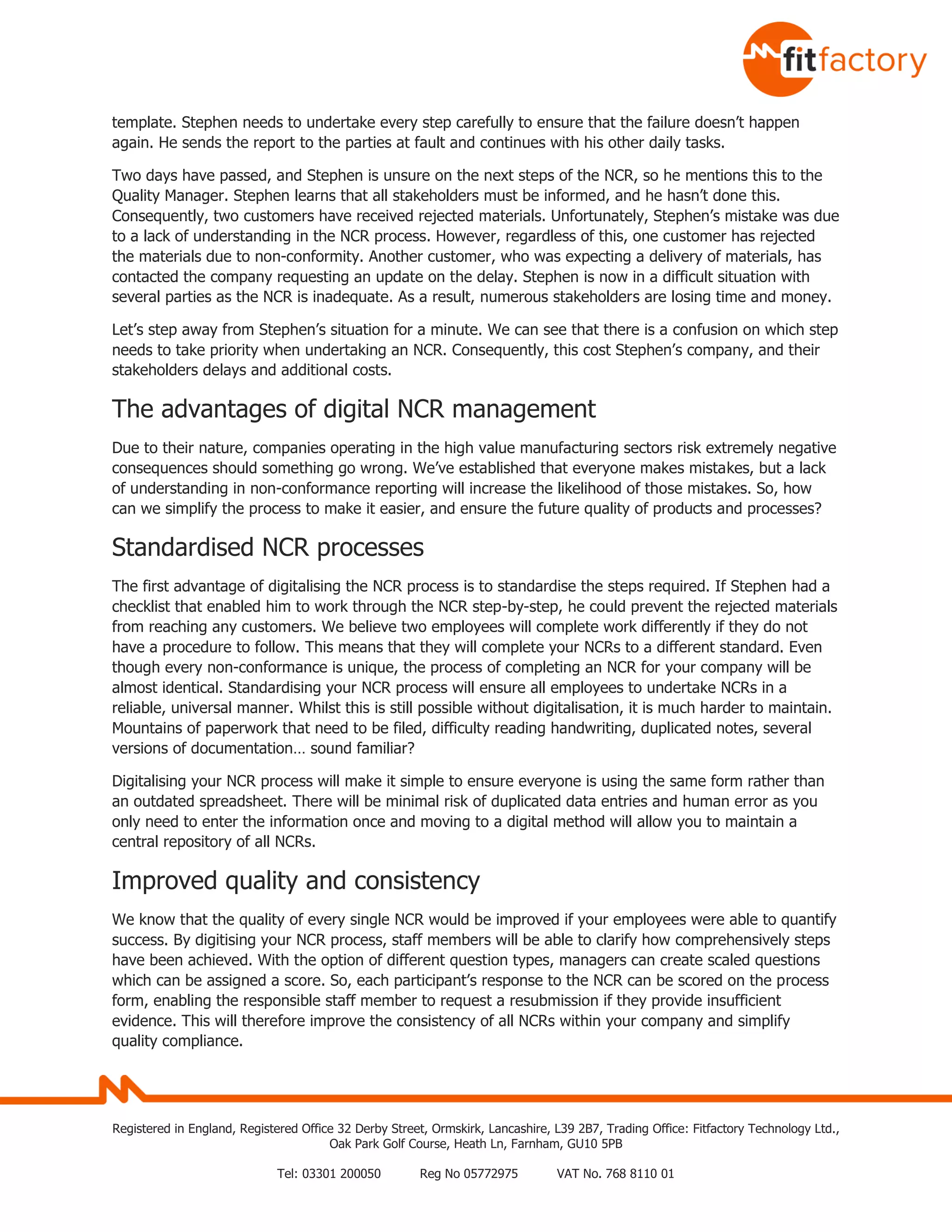 How to streamline non conformance reporting fitfactory technology | PDF