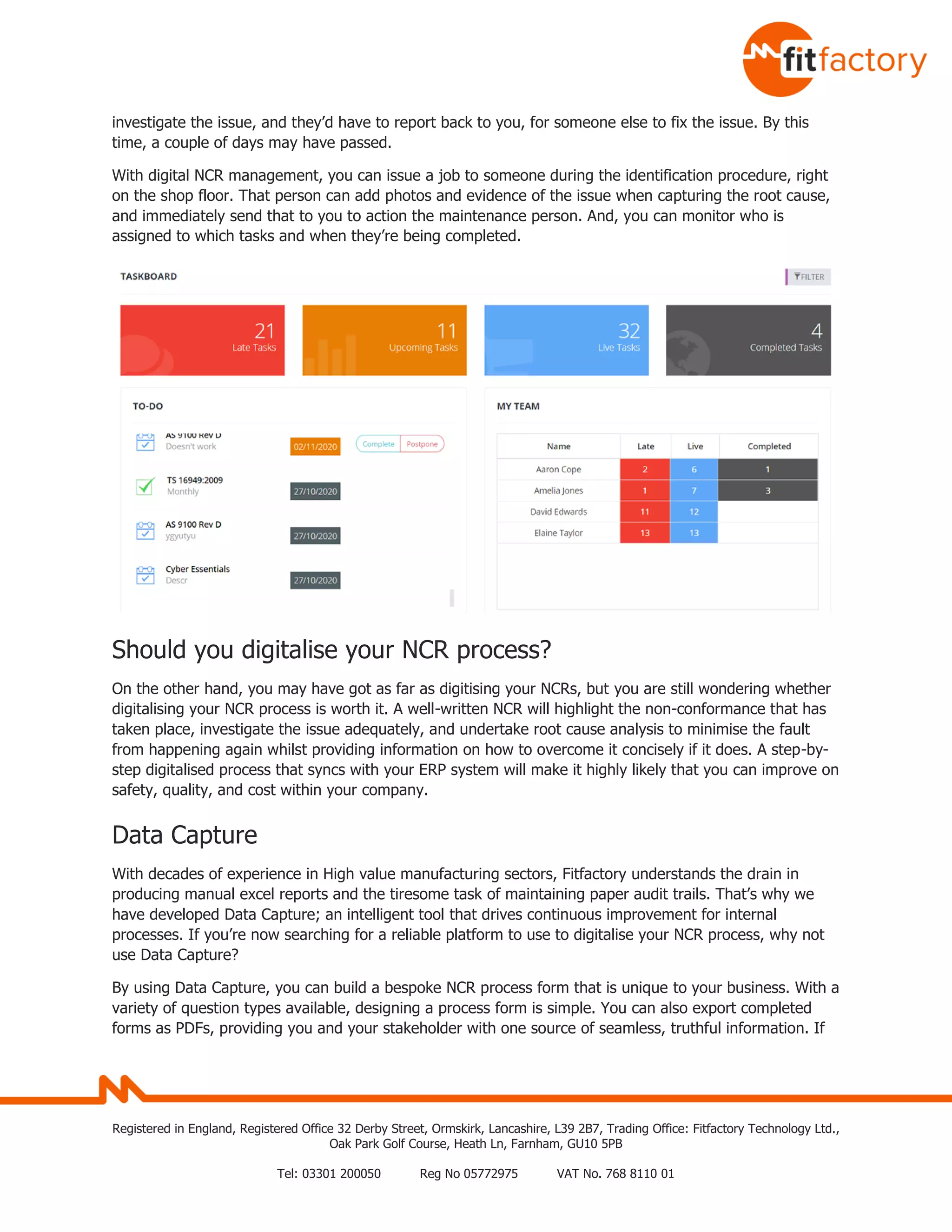 How to streamline non conformance reporting fitfactory technology | PDF