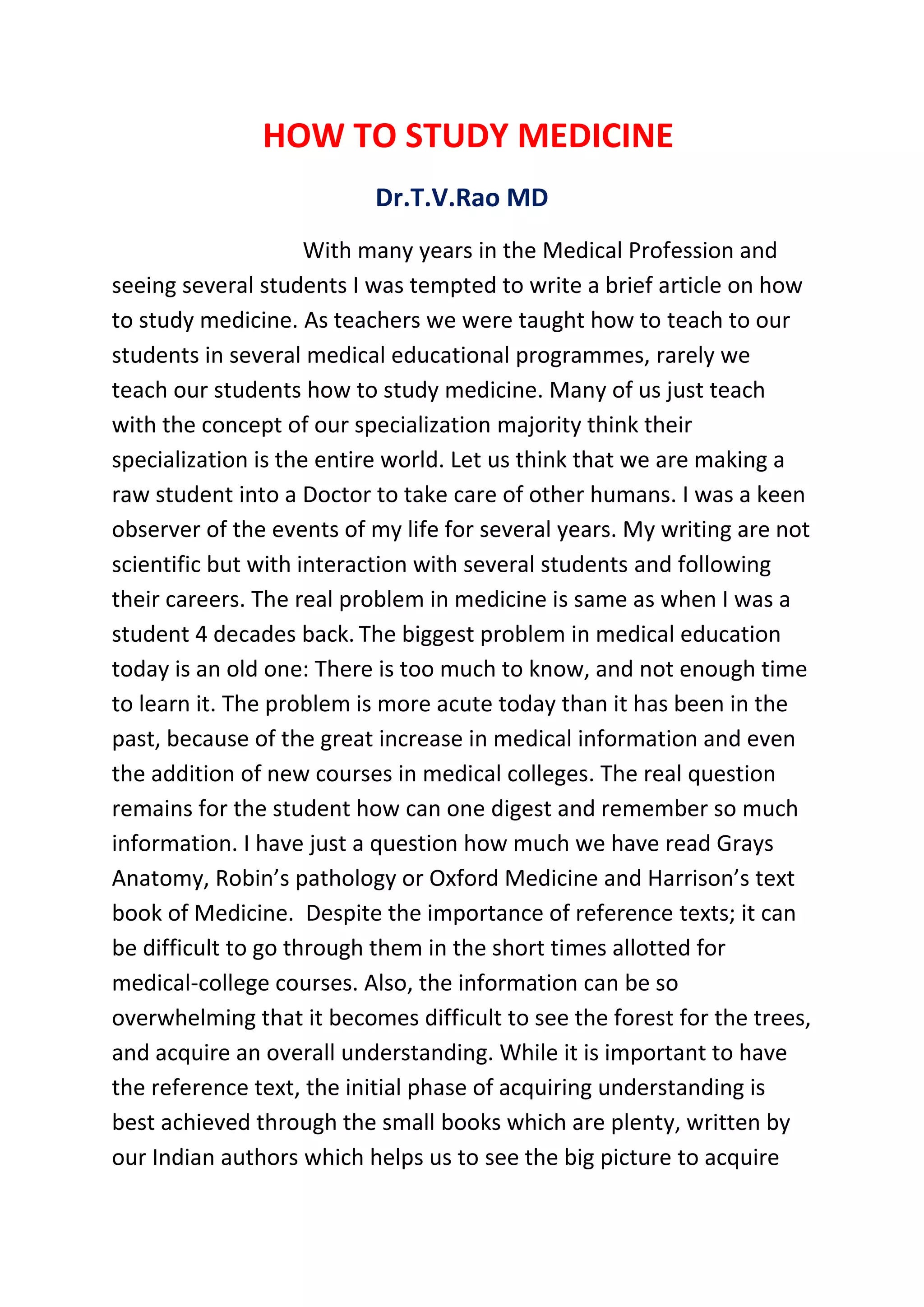 How to study medicine | PDF