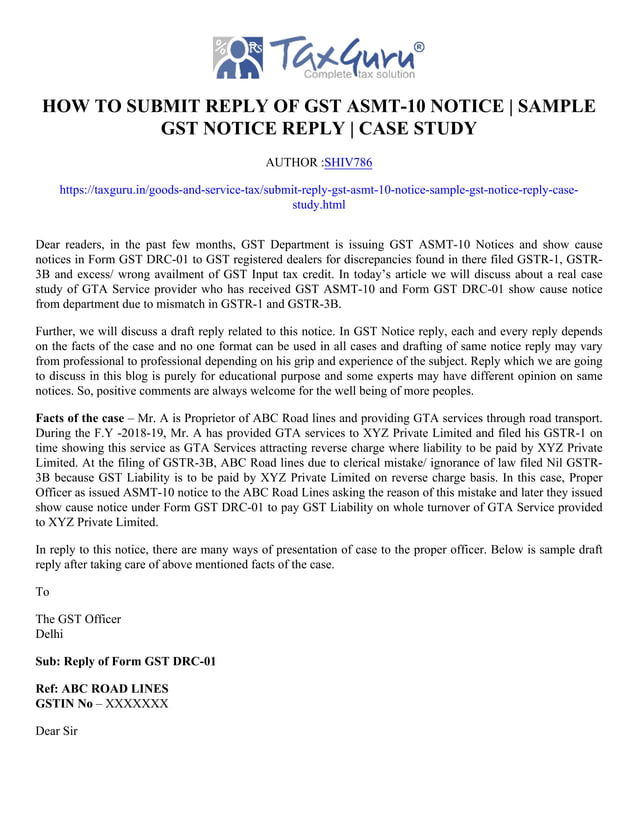 How to Submit Reply of GST ASMT-10 Notice _ Sample GST Notice Reply _ Case Study-.pdf