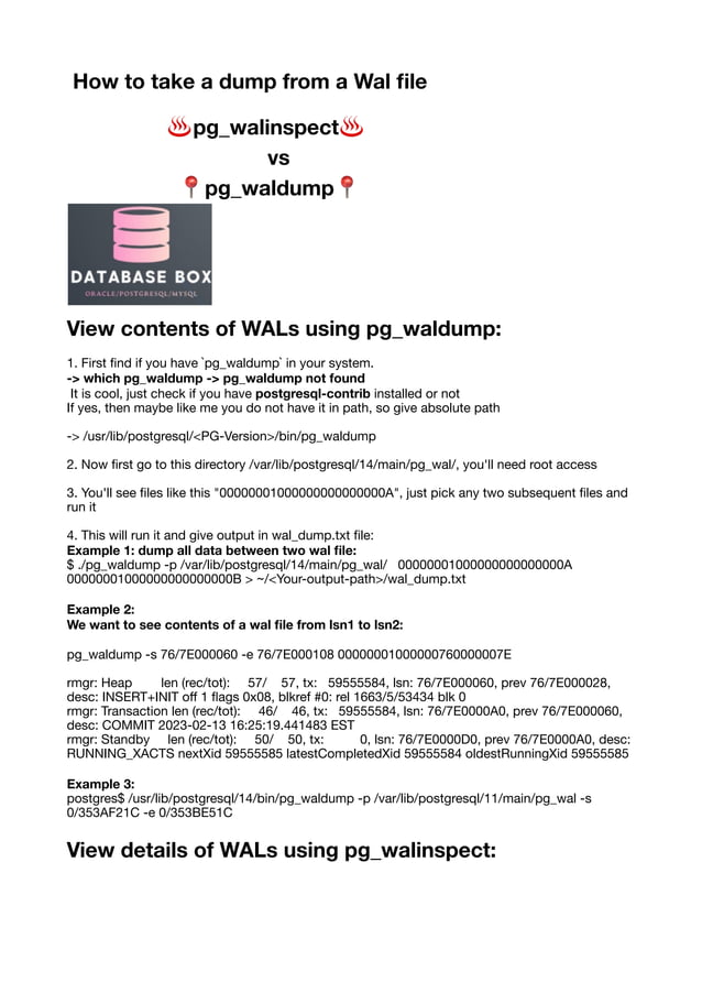 How To Take A Dump From A Wal File Postgresql Pdf Databases Computer Software And Applications