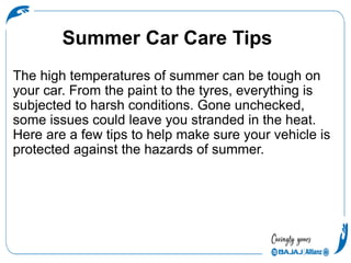 How to take care of your car in this summer season | PPT