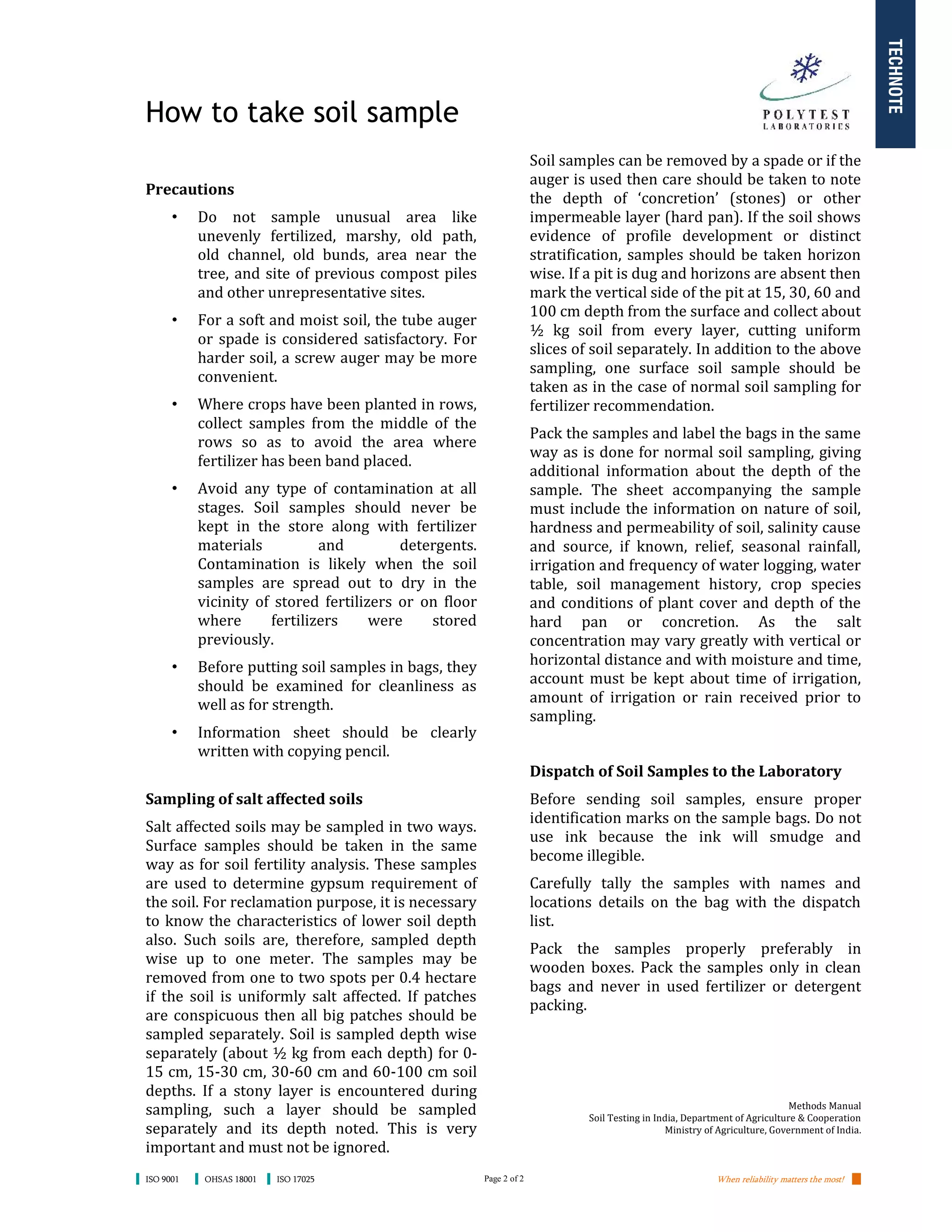 How to take soil sample | PDF