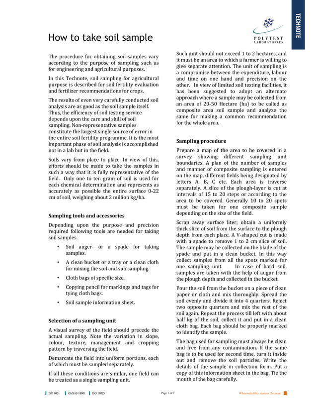 How to take soil sample | PDF