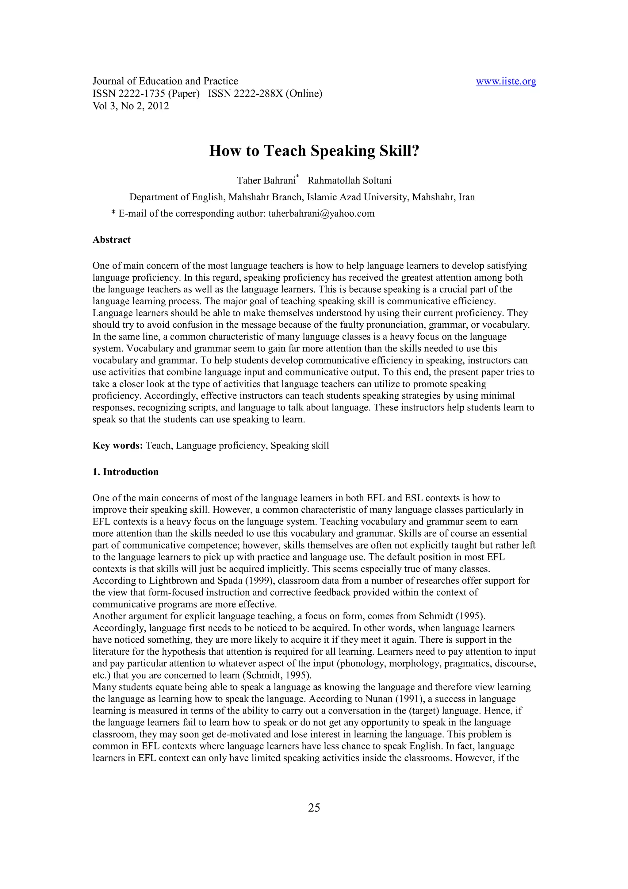 How to teach speaking skill | PDF
