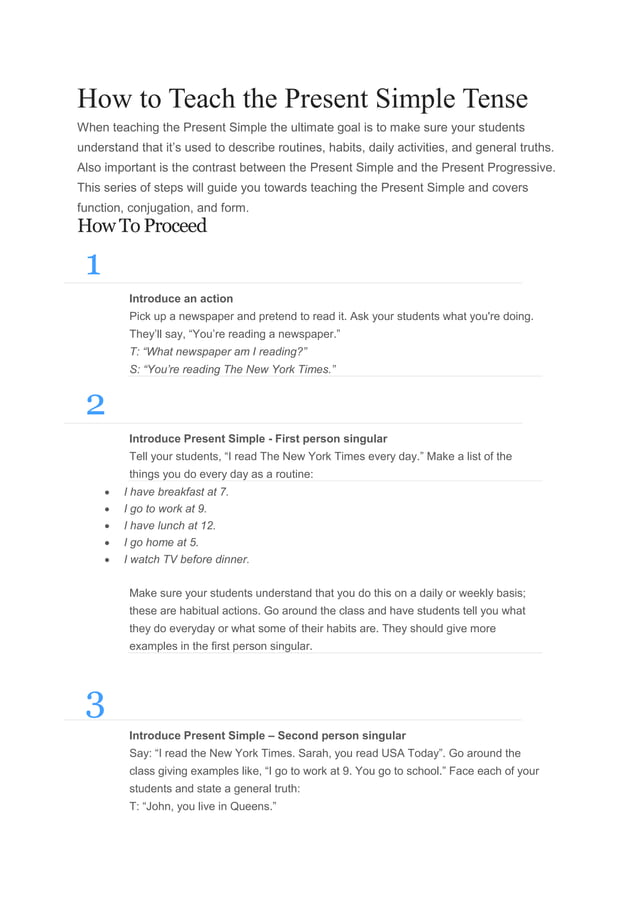 How to teach the present simple tense | DOCX | Homework and Study ...