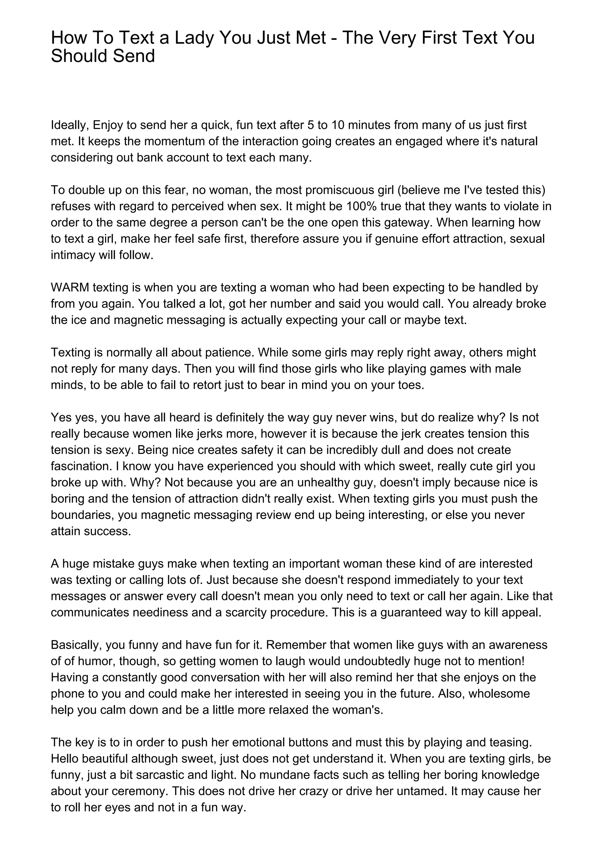 How To Text a Lady You Just Met - The Very First Text You Should Send | PDF