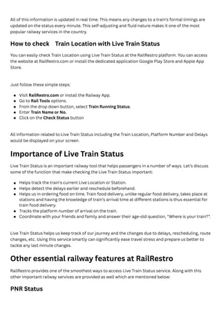 How to Track Your Train's Location with Live Train Status | PDF