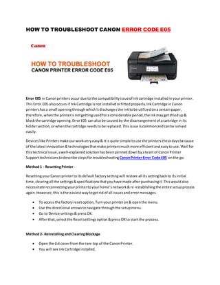 HOW TO TROUBLESHOOT CANON ERROR CODE E05? | DOCX