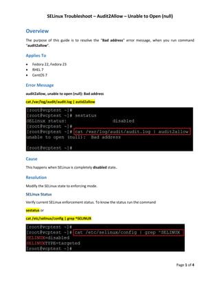 How to Troubleshoot SELinux Audit2Allow unable to open (null) | PDF