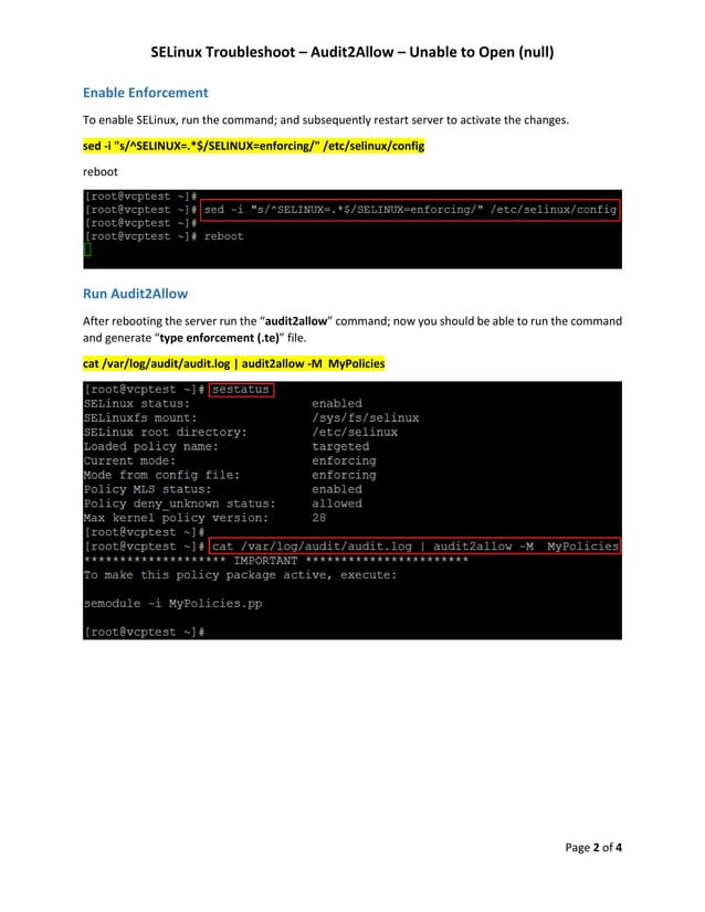 How to Troubleshoot SELinux Audit2Allow unable to open (null) | PDF