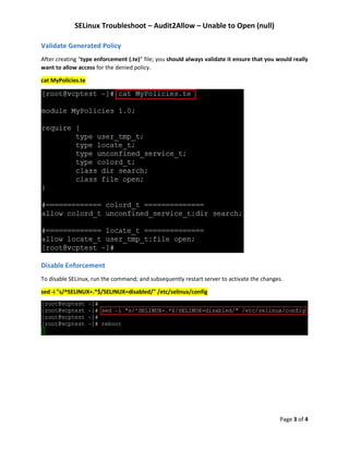 How to Troubleshoot SELinux Audit2Allow unable to open (null) | PDF
