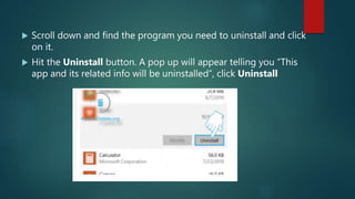 How to uninstall programs on windows? | PPTX | Operating Systems ...
