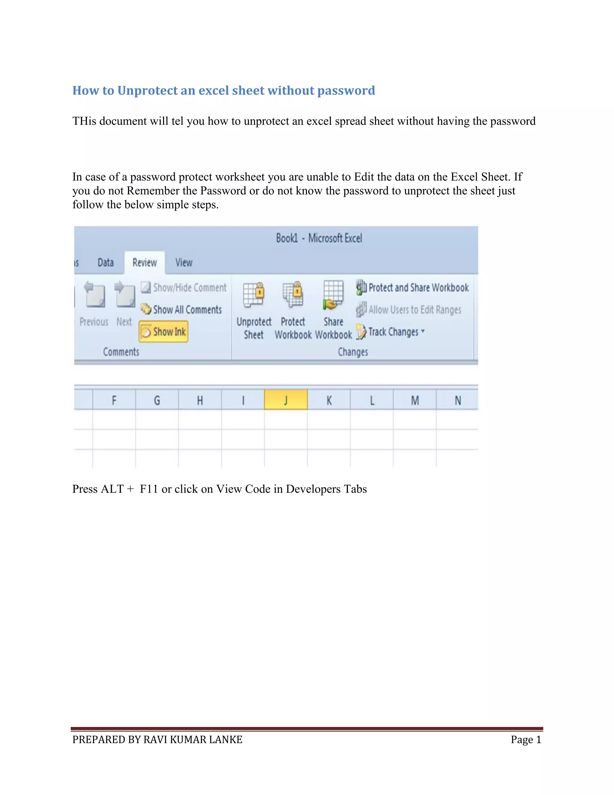 How to unprotect an excel sheet without password | PDF