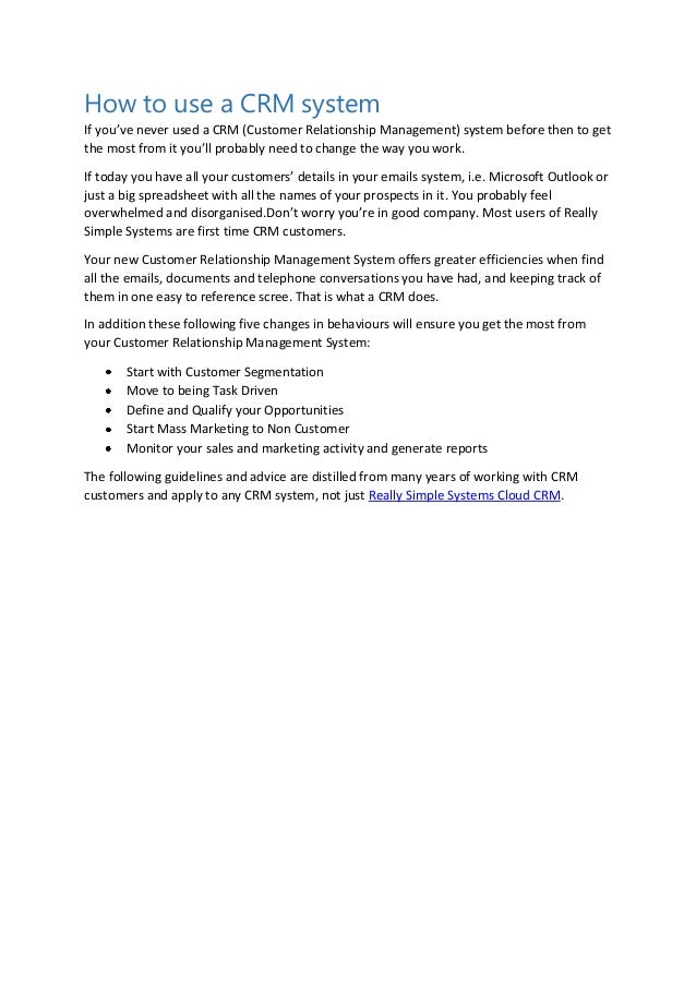 How to use a crm system - a white paper by Really Simple CRM