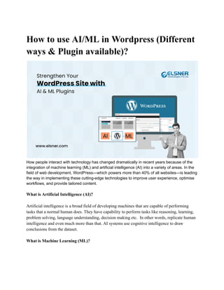 How to use AI/ML in WordPress (Different ways & Plugin available) | PDF | Free Download