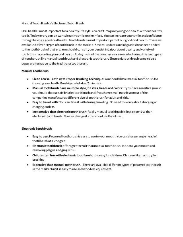 Manual Toothbrush Vs Electronic Toothbrush