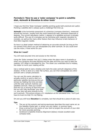 How to use a solar compass to point satellite dish azimu | PDF