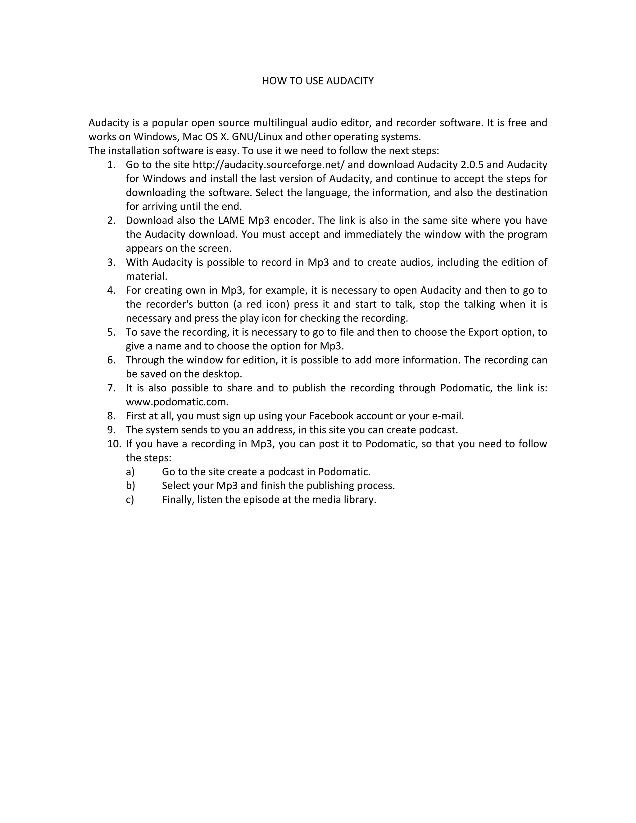 How to use audacity | DOCX