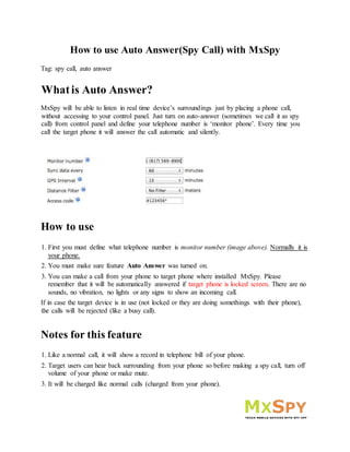 How To Use Auto Answer(spy call) With MxSpy | PDF