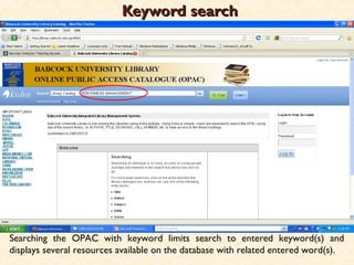Utilizing Babcock University Library Resources using Online Public ...