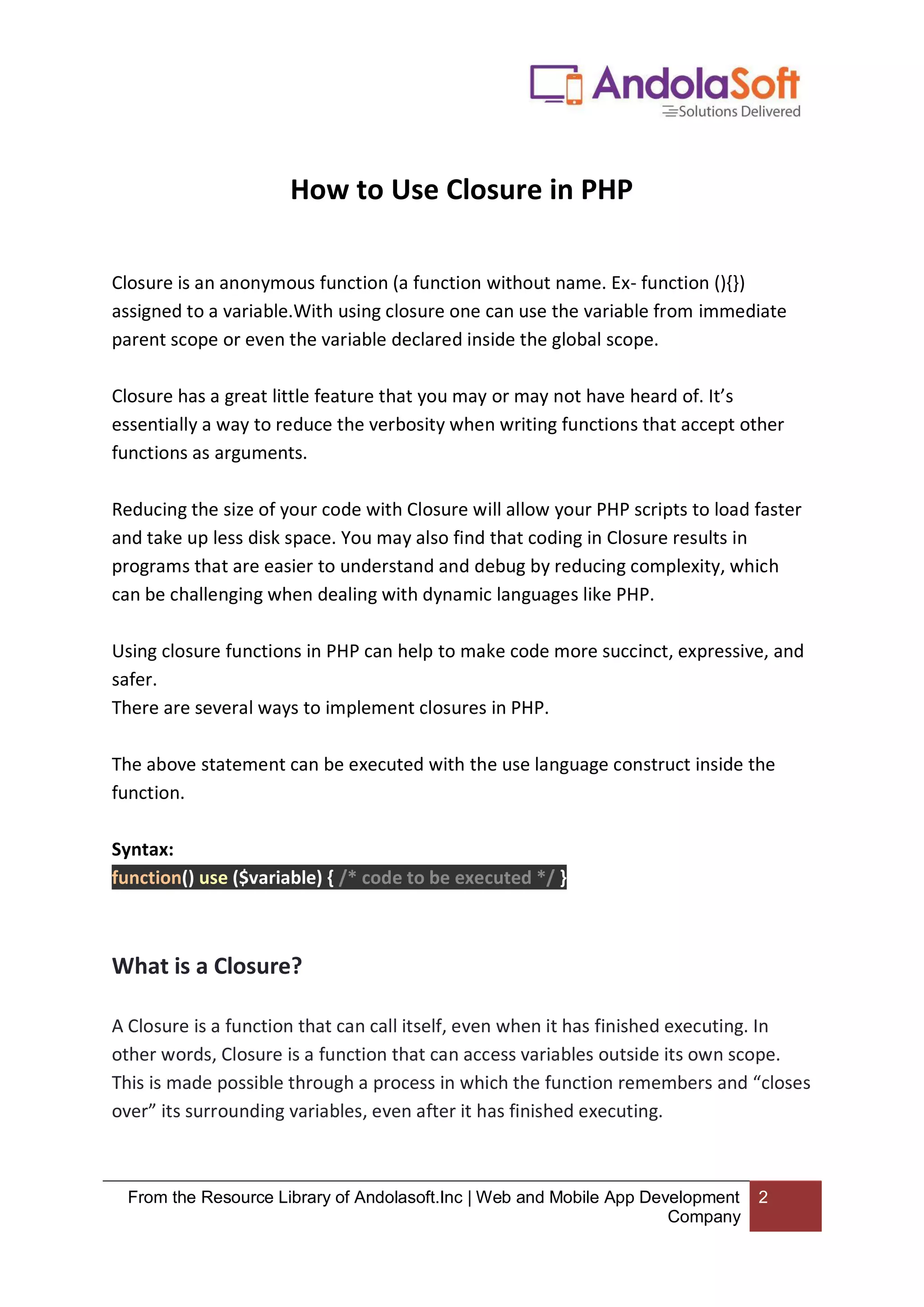 What is Closure and Its Uses in PHP | PDF