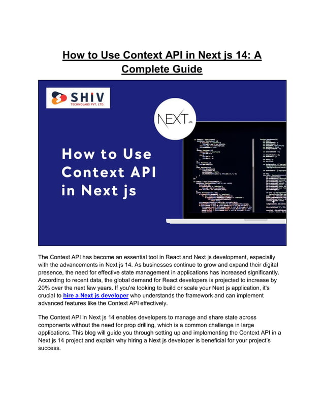 Getting Started with Context API in Next JS 14: A Comprehensive Guide | PDF