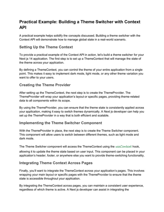 Getting Started with Context API in Next JS 14: A Comprehensive Guide | PDF