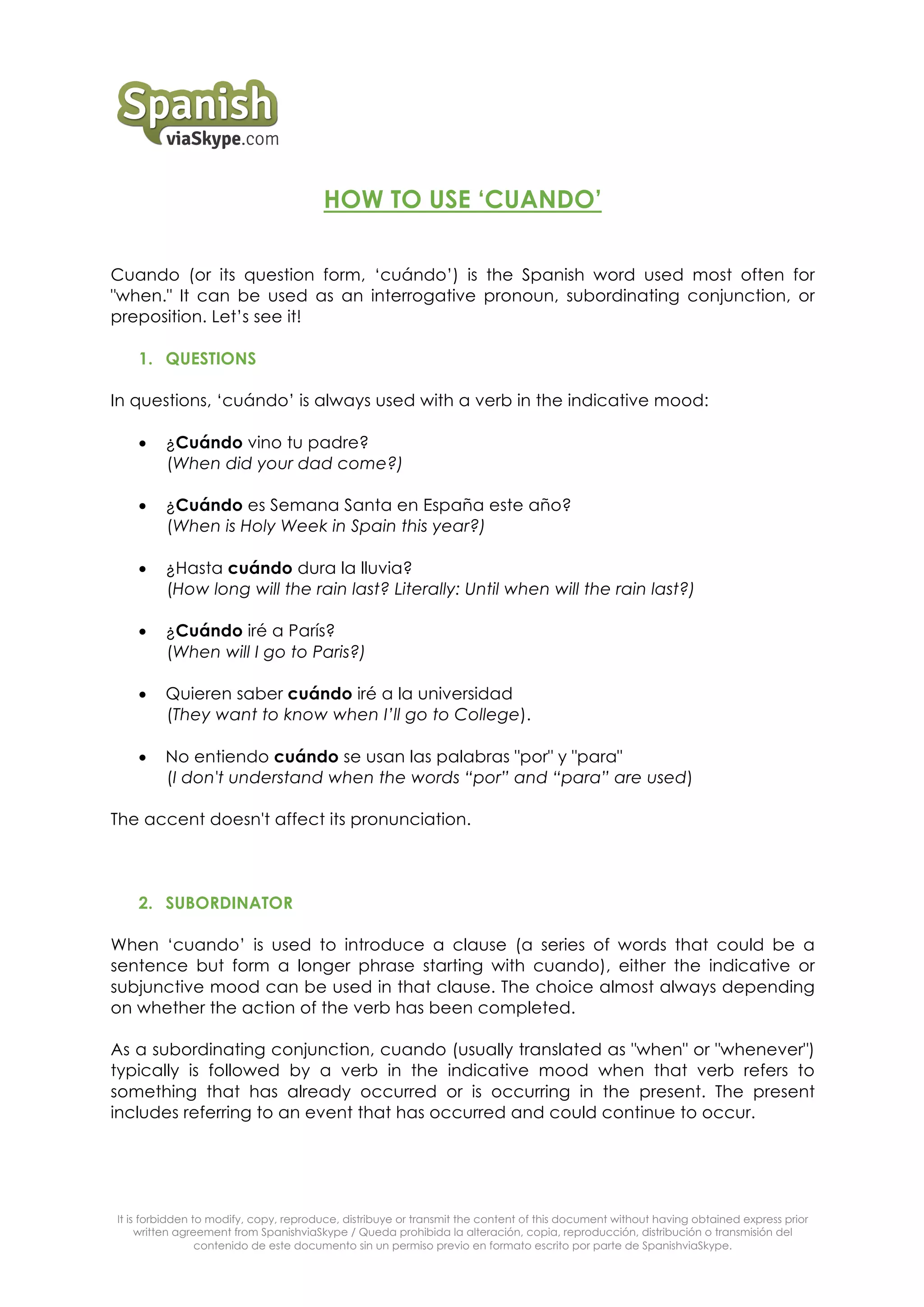 How to use cuando | PDF