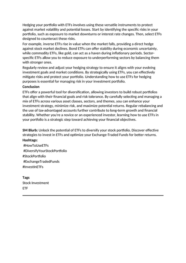 How To Use Etfs To Diversify Your Stock Portfolio Docx