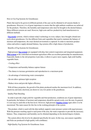 How to use fog systems for greenhouses | PDF