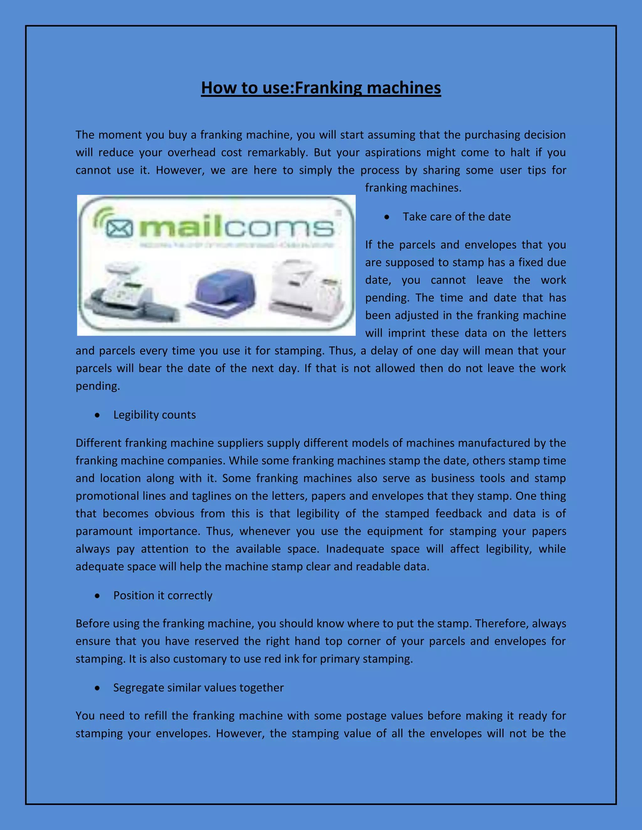 How to use franking machines | DOCX