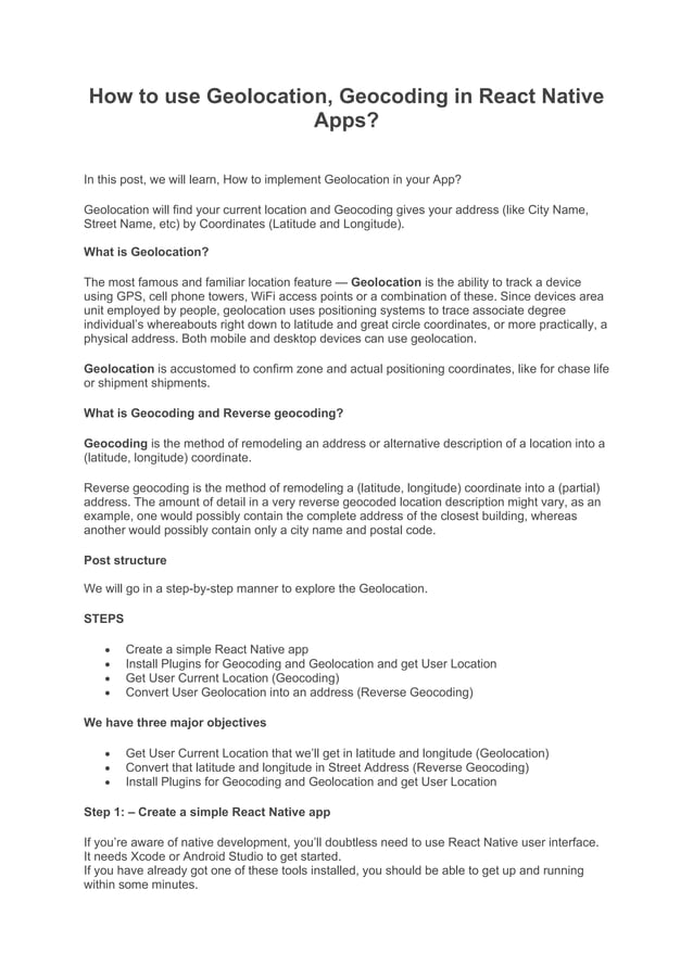 How to use geolocation in react native apps | PDF