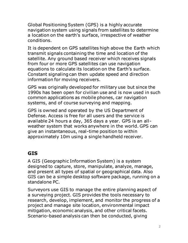How to use GPS and GIS in Surveying - Report | DOCX | Civil Engineering Industry | Industries
