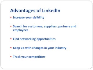 Benefits and Features of LinkedIn | PPT | Social Networking | Internet