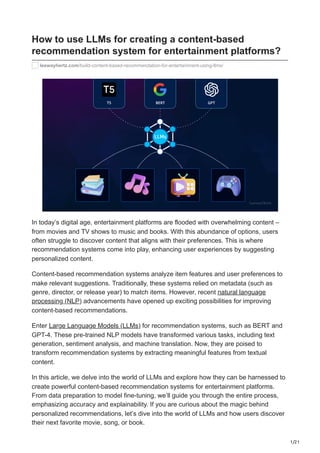 How to use LLMs for creating a content-based recommendation system for entertainment platforms.pdf